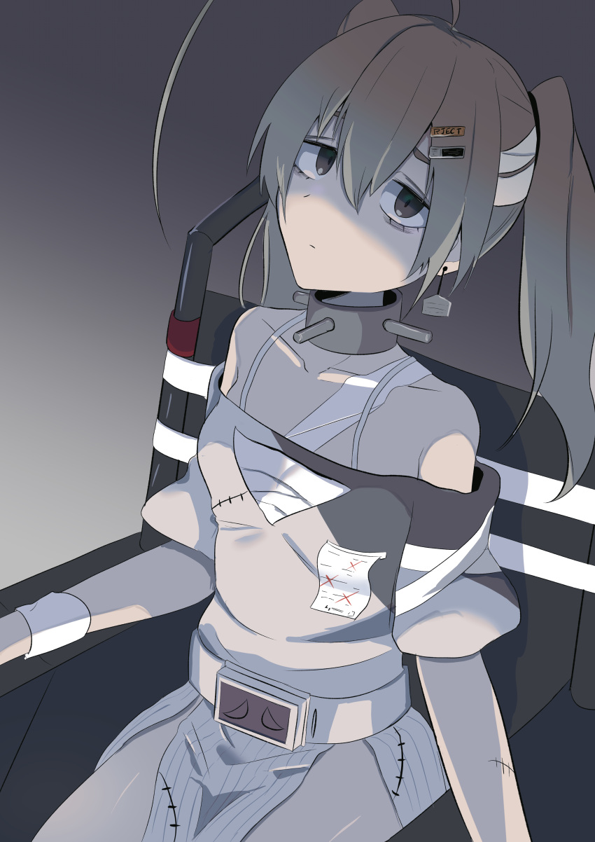 Safebooru - 1girl absurdres ahoge bags under eyes bandaged head bandages bare shoulders belt ...