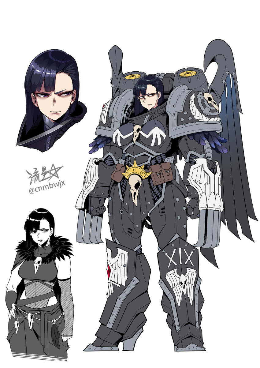 Safebooru - 1girl armor black hair blood breastplate breasts claws corvus corax gauntlets ...