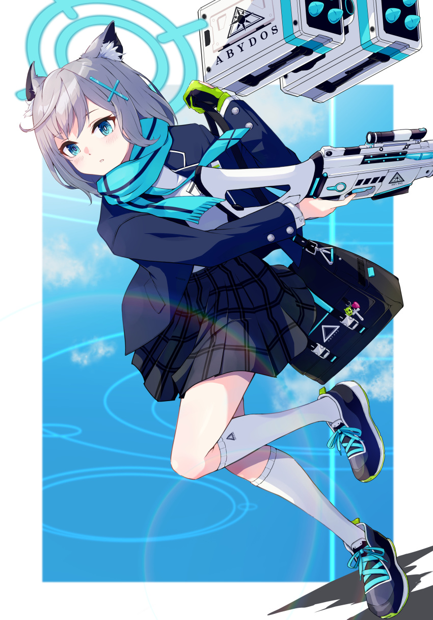 Safebooru - 1girl absurdres animal ear fluff assault rifle bag bag charm bangs blazer blue ...