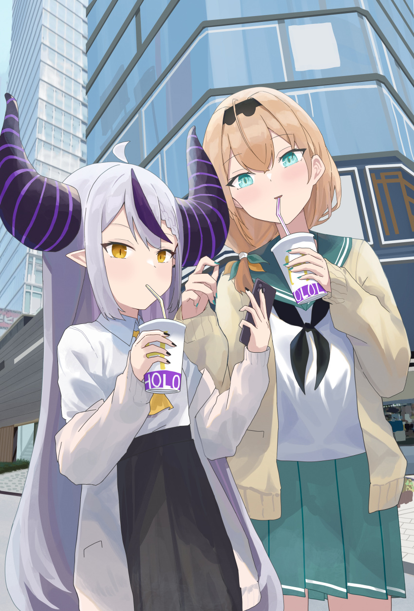 Safebooru - 2girls absurdres ahoge aqua eyes aqua nails aqua ribbon aqua sailor collar aqua ...