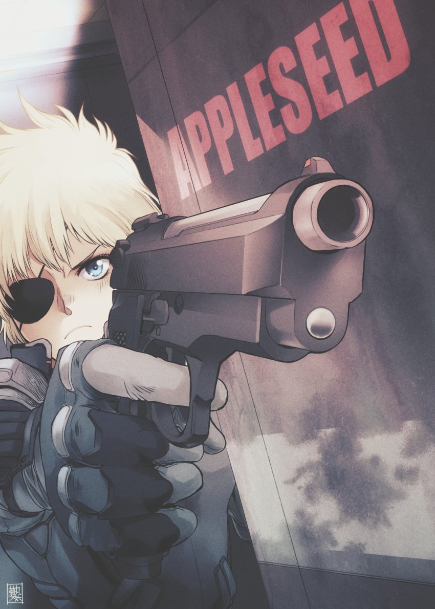 Safebooru - 1girl absurdres appleseed black gloves blonde hair blue eyes copyright name deunan ...
