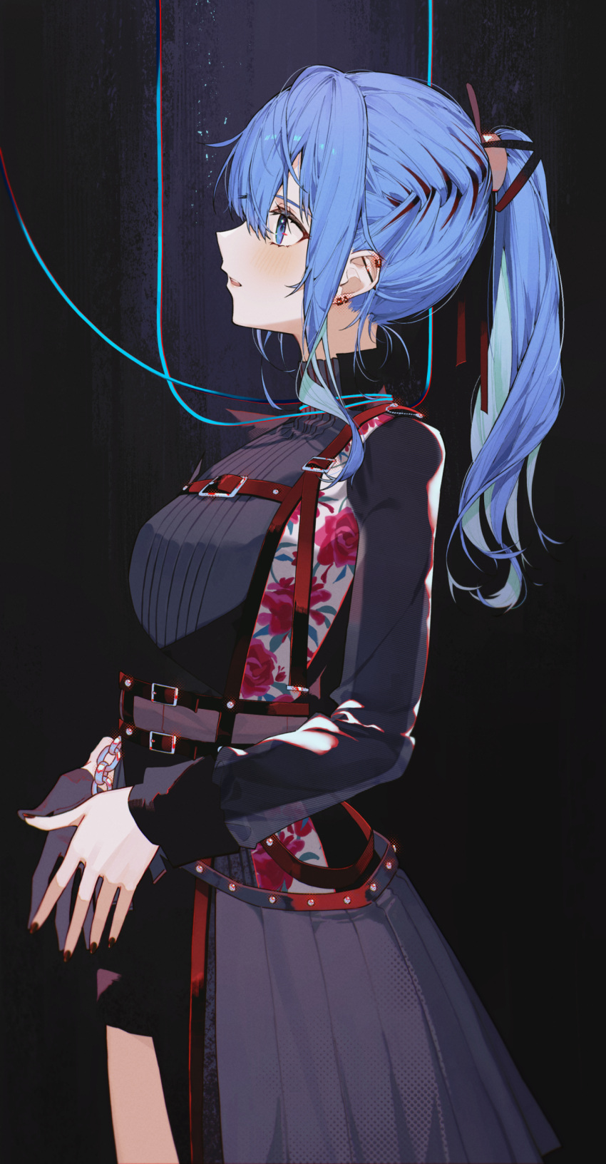 Safebooru - 1girl absurdres black nails blue eyes blue hair ear ...