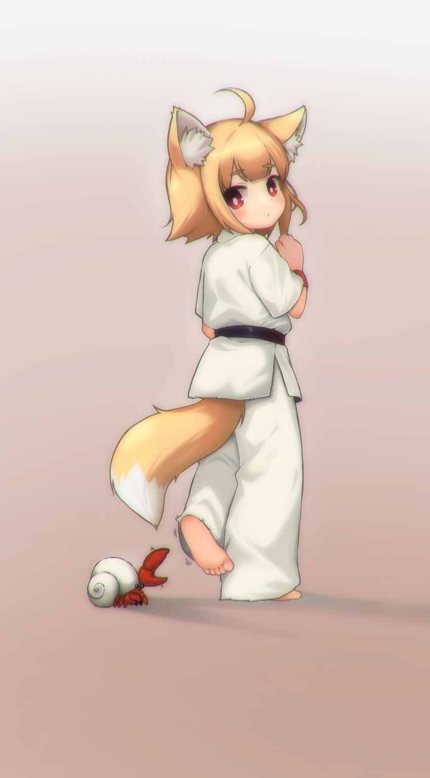 Safebooru - 1girl animal ear fluff animal ears barefoot blonde hair dougi fox ears fox girl fox ...