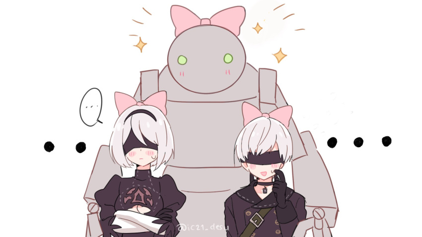 Safebooru - ... 1boy 1girl 1other artist name black blindfold black gloves black hairband ...