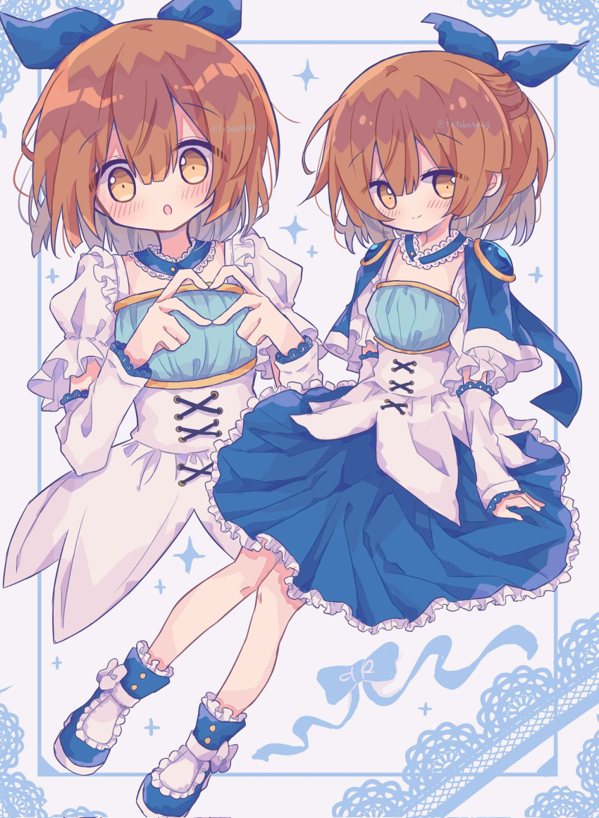 Safebooru - 1girl arle nadja bangs blue cape blue ribbon blue skirt blush brown hair cape dress ...