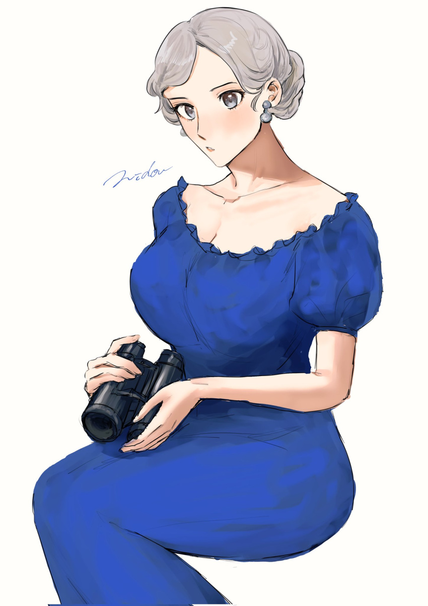 Safebooru 1girl Alternate Costume Alternate Hairstyle Binoculars Blue 7338