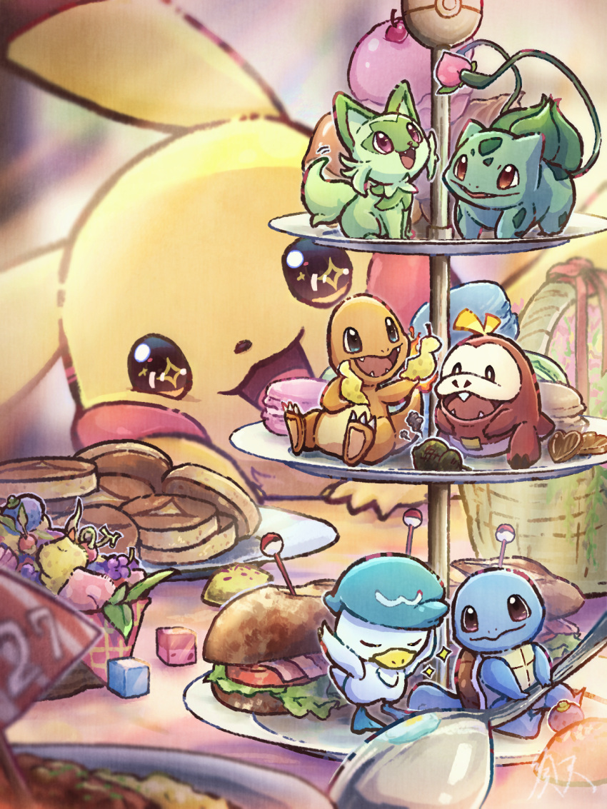 Safebooru - basket berry bulbasaur cake charmander food fruit fuecoco ...