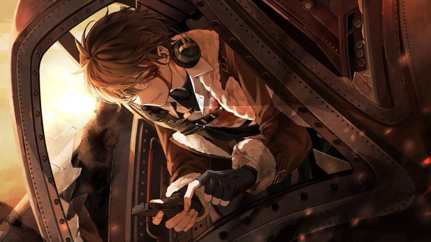 Safebooru - 1boy aircraft black gloves blood blood on clothes blood on ...