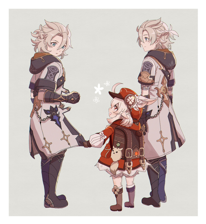 Safebooru - 1girl 2boys :d :o ahoge albedo (genshin impact) aoyagi (ao0701yagi) aqua eyes ...