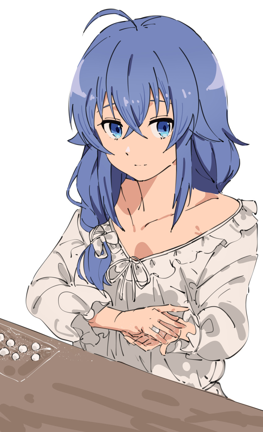 Safebooru - 1girl absurdres ahoge bangs blue eyes blue hair bow closed mouth collarbone eris ...
