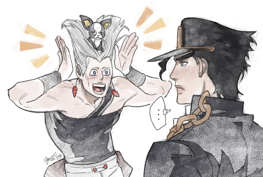 Safebooru - ... 2boys animal on head black coat black hair blue eyes ...