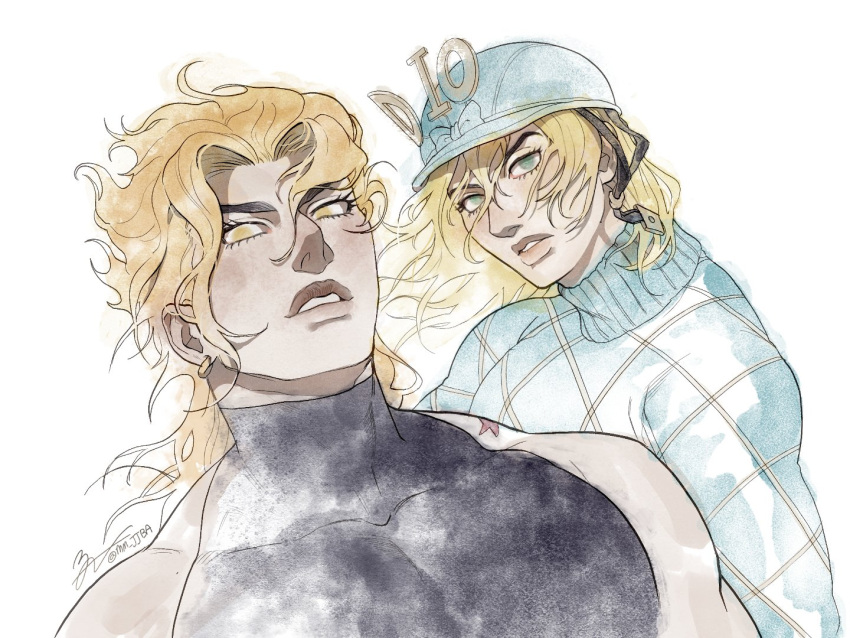 Safebooru - 2boys birthmark blonde hair commentary diego brando dio brando earrings green eyes ...