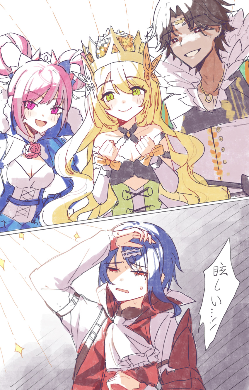 Safebooru - 2boys 2girls absurdres alcryst (fire emblem) ascot blonde hair blue dress blue hair ...