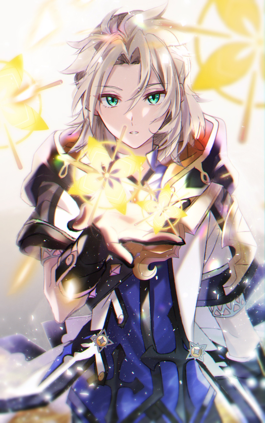 Safebooru - 1boy absurdres albedo (genshin impact) aqua eyes bangs black gloves blue shirt braid ...