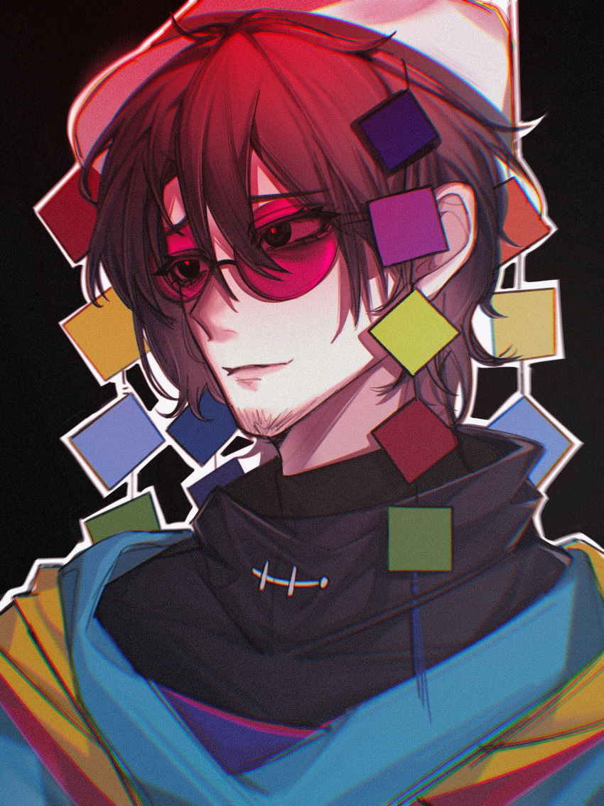 Safebooru - 1boy absurdres beard stubble black background black eyes black hair black shirt ...