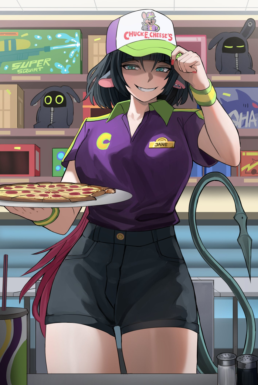 Safebooru - 1girl bangboo (zenless zone zero) black hair black shorts blunt bangs character name ...