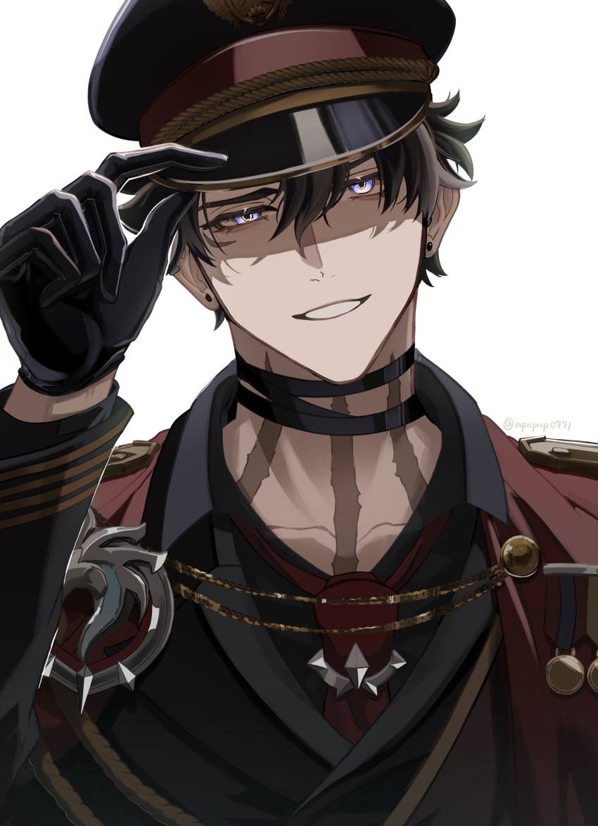 Safebooru - 1boy absurdres aiguillette artist name bandaged neck bandages black gloves black ...