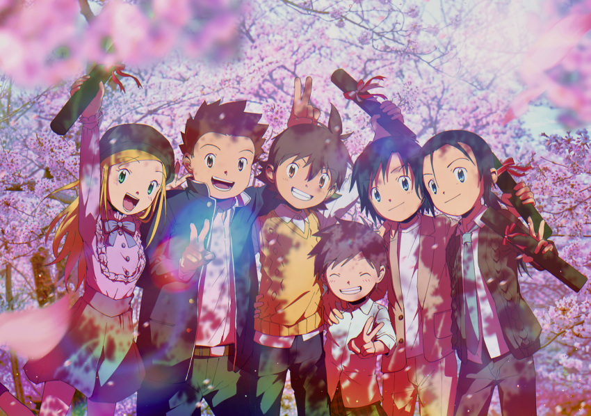 Safebooru - 1girl 5boys black hair black jacket blonde hair blue hair ...