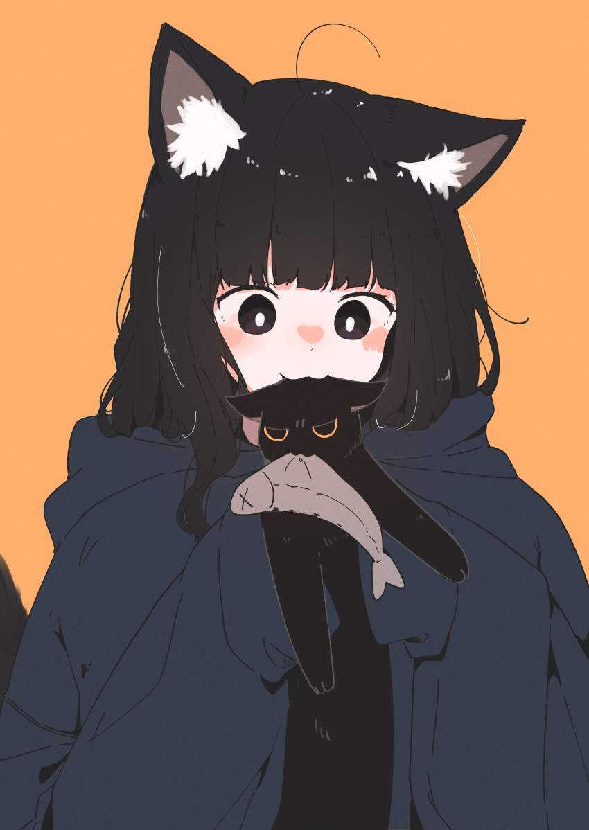 Safebooru - 1girl :3 absurdres animal animal ear fluff animal ears black cat black eyes black ...