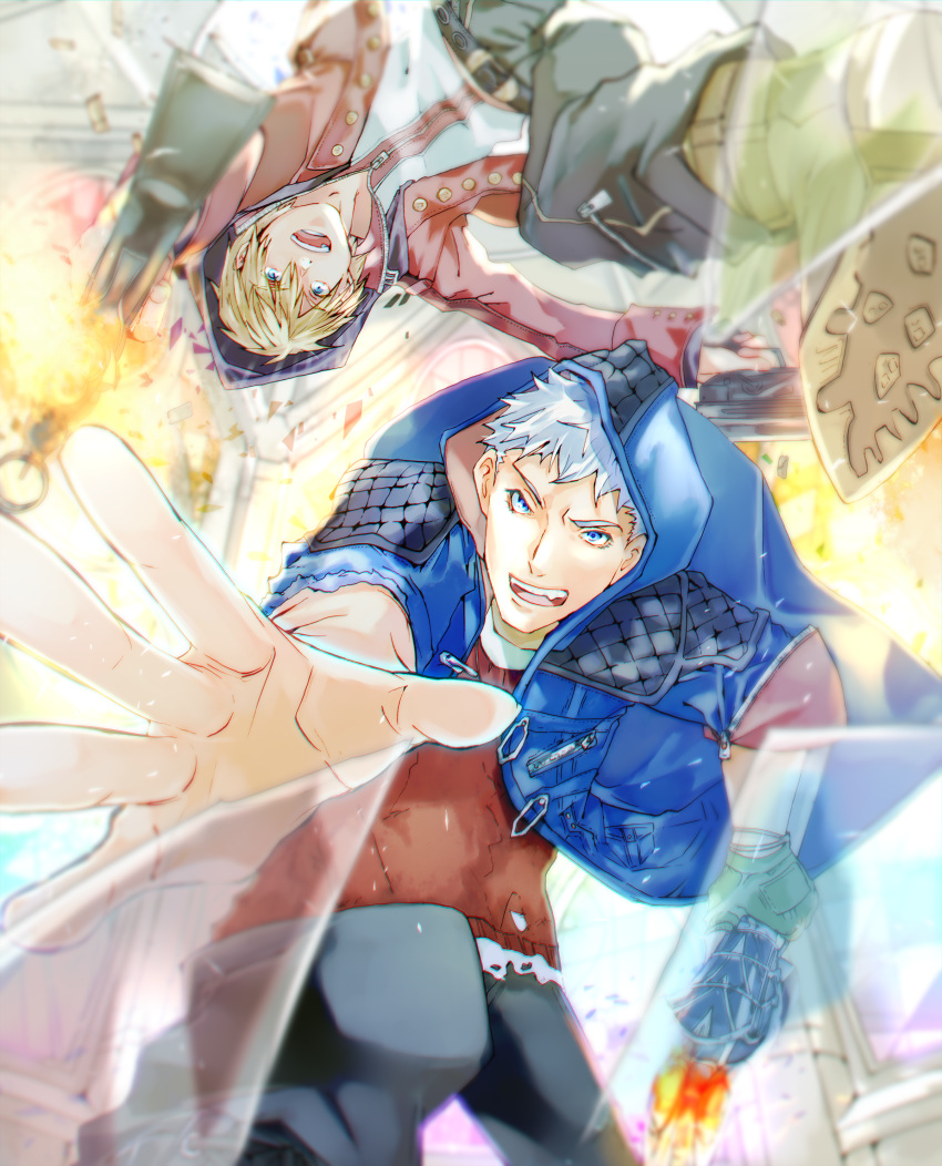Safebooru - 2021 2boys absurdres blonde hair blue jacket broken glass ...