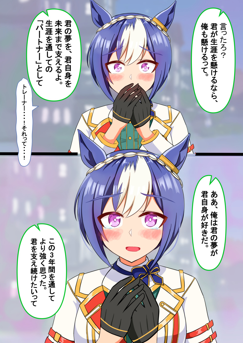 Safebooru - 1girl absurdres ai pon animal ears blue hair blurry blurry background blush braid ...