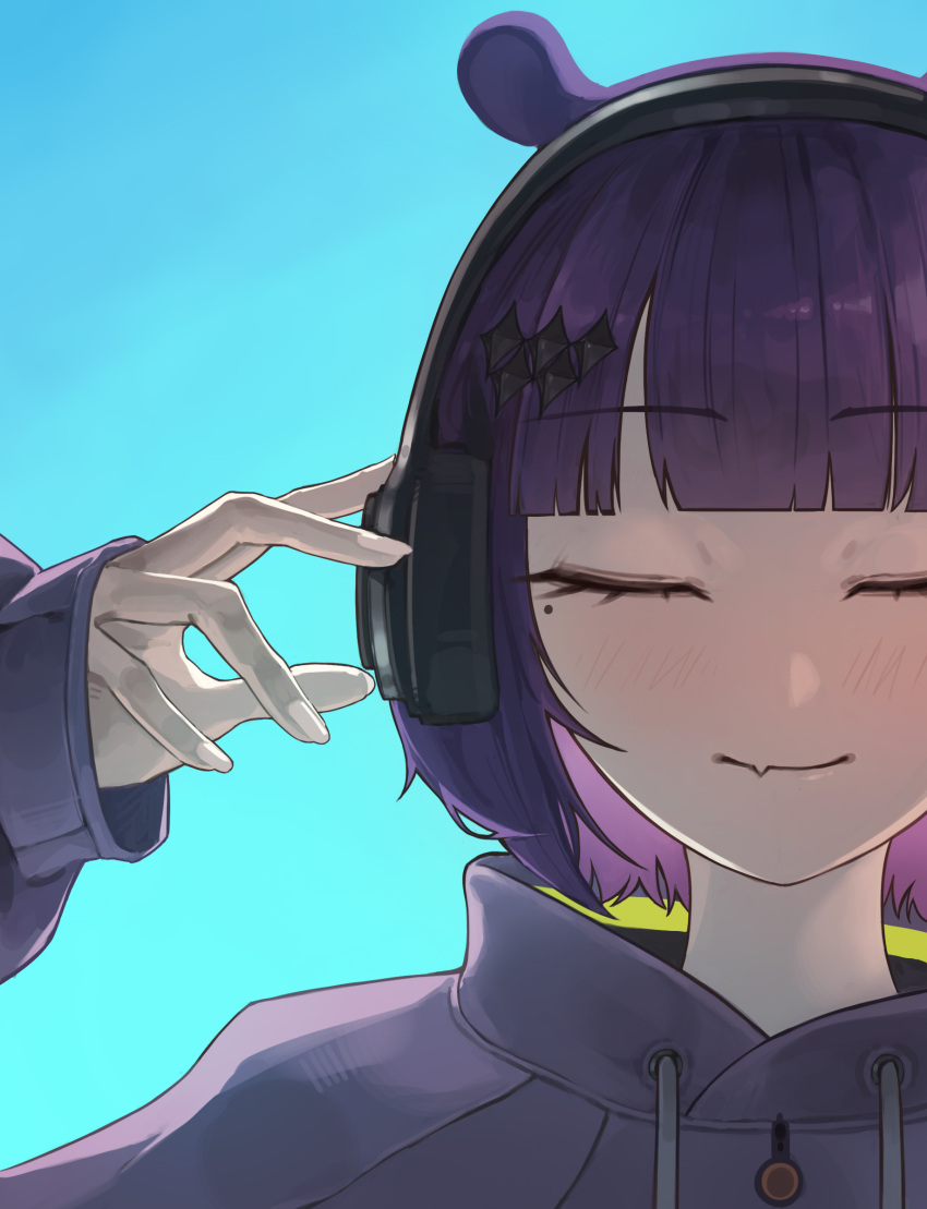 Safebooru - 1girl blue background blunt bangs closed eyes closed mouth ...