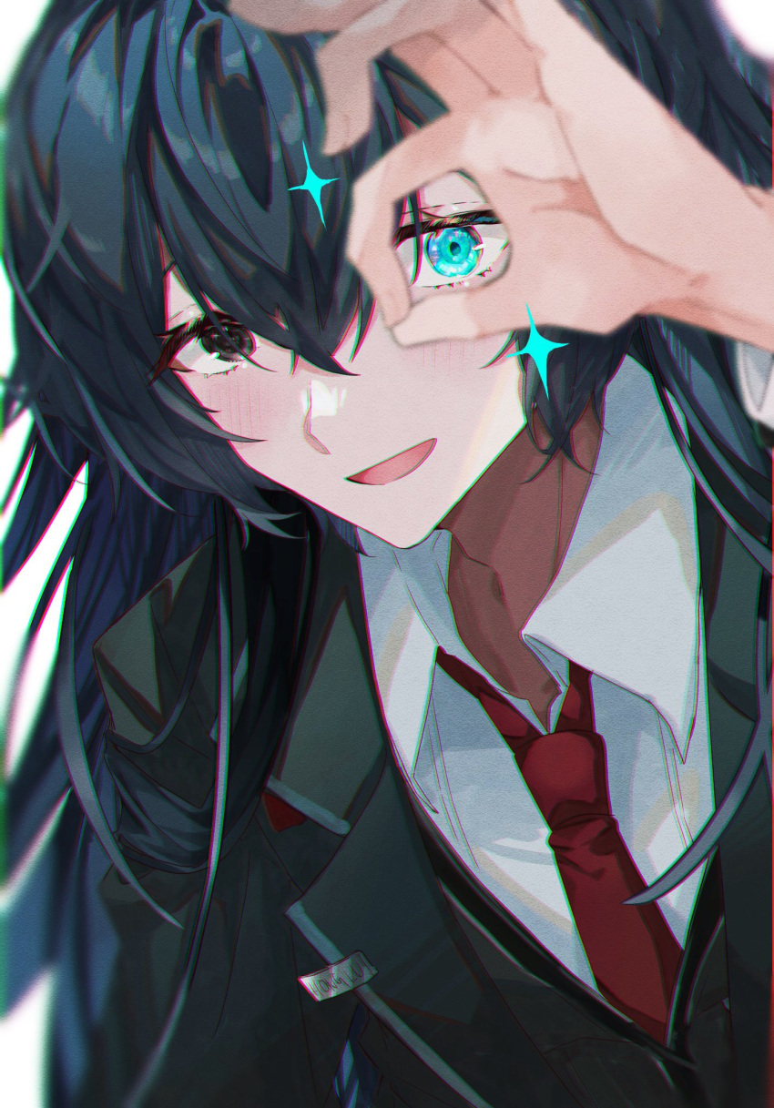 Safebooru - 1boy aqua eyes black coat black eyes black hair black vest coat collared shirt half ...