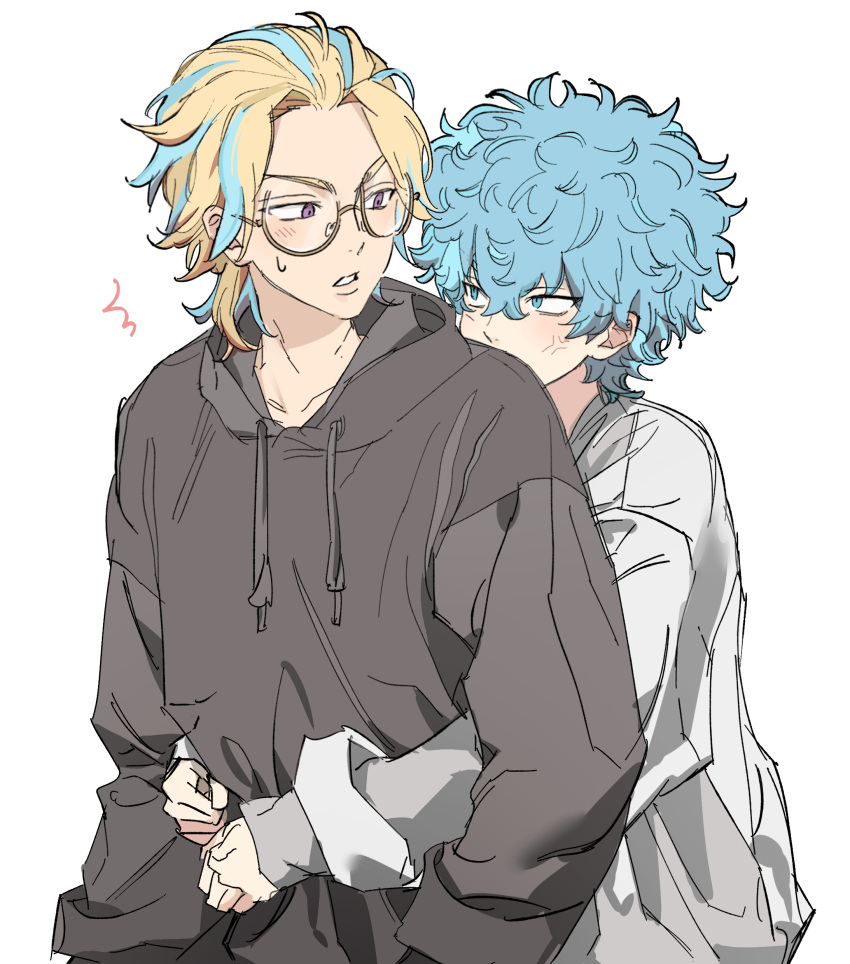Safebooru - 2boys ^^^ absurdres akarui 0 anger vein blonde hair blue eyes blue hair blush ...