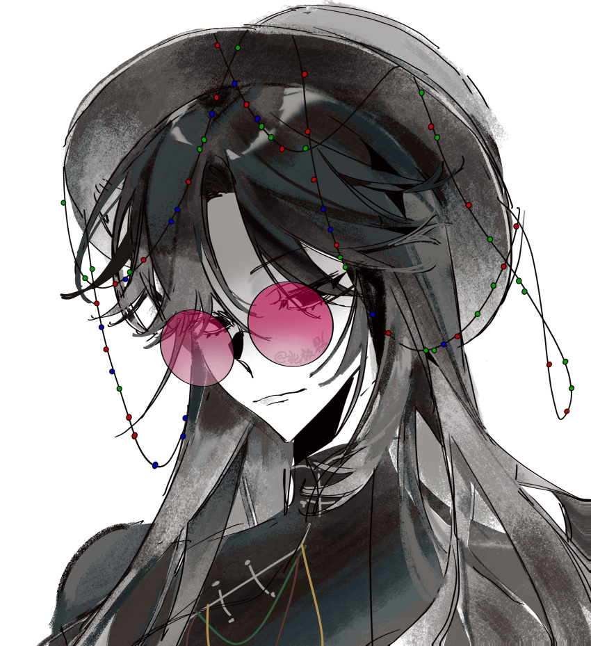 Safebooru - 1boy absurdres bai huan beads black eyes black hair black hat black shirt closed ...