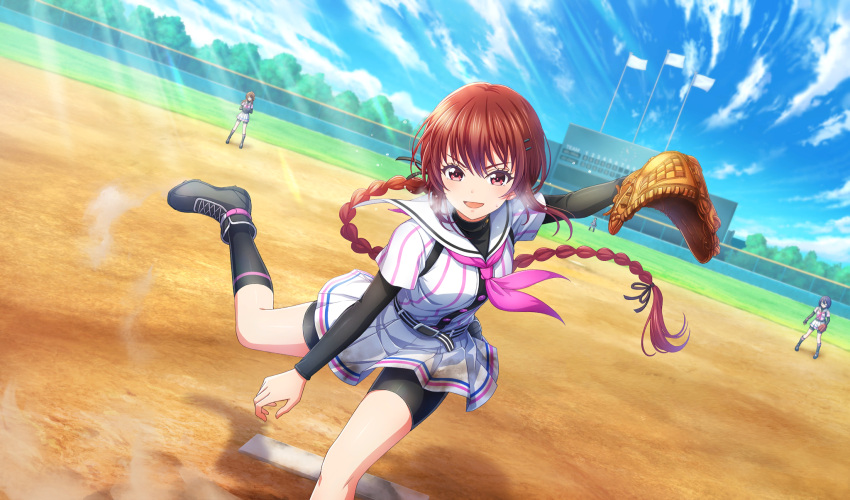 Safebooru - 4girls :d arihara tsubasa baseball baseball base baseball mitt baseball stadium ...