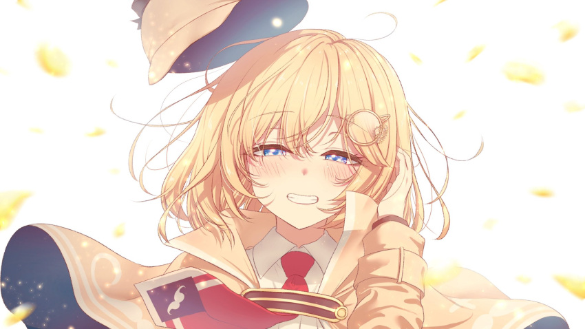 Safebooru - 1girl blonde hair blue eyes blush bob cut brown capelet brown hat capelet collared ...