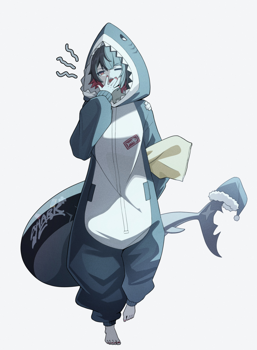 Safebooru - 1girl absurdres animal costume animal hood barefoot black ...