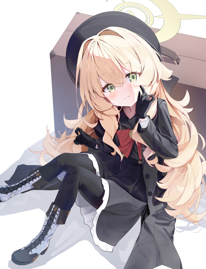 Safebooru - 1girl absurdres beret black coat black footwear black gloves black hat black ...