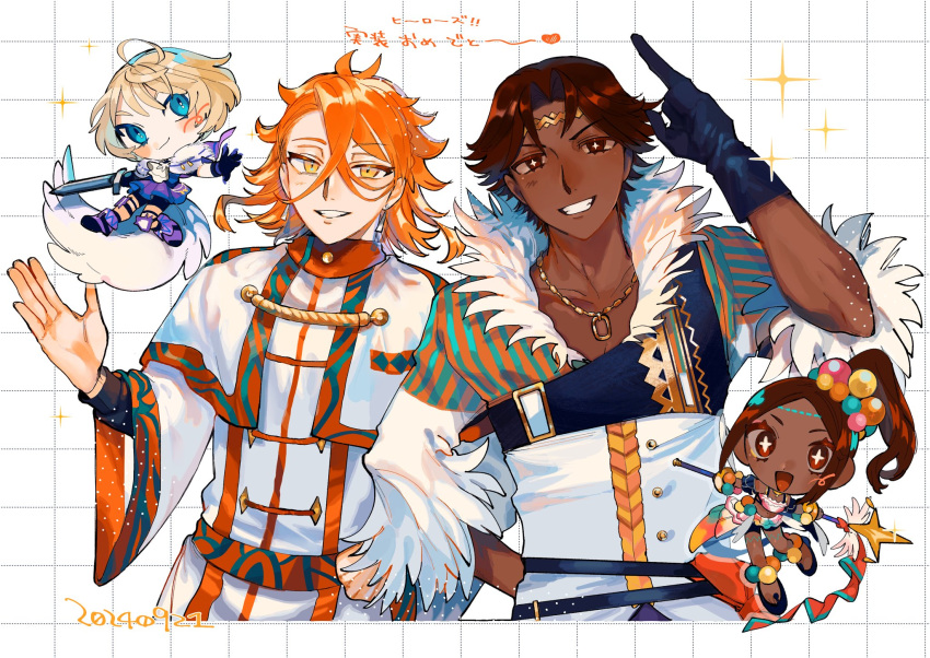 Safebooru - 2boys 2girls blue eyes brown eyes brown hair dark-skinned ...