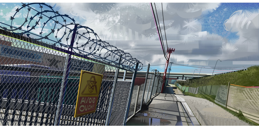 Safebooru - barbed wire blue sky chain-link fence clouds cloudy sky day ...
