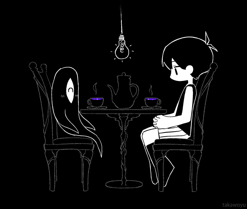 Safebooru - 1boy black eyes black hair black socks black tank top chair ...