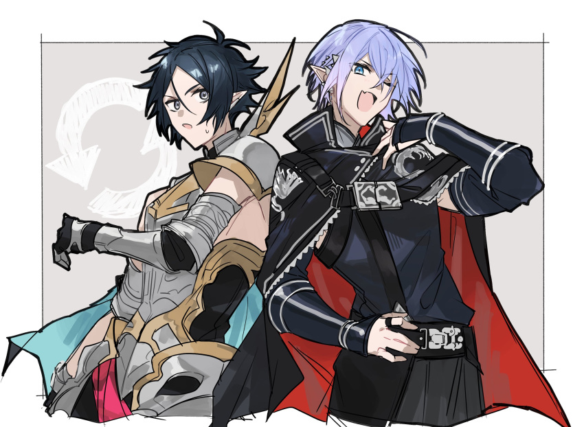 Safebooru - 2boys arknights armor black cape black hair cape chest armor cosplay costume switch ...