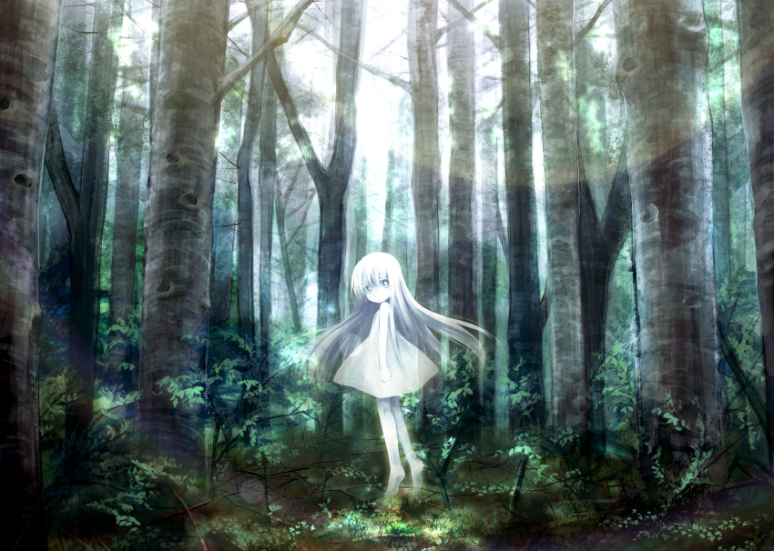 Safebooru - 1girl barefoot branch colored skin commentary request day ...