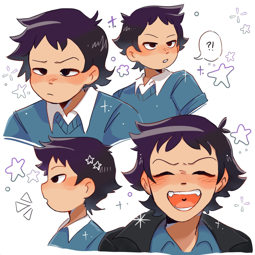 Safebooru - !? 1boy black eyes black hair blush closed eyes commentary ...