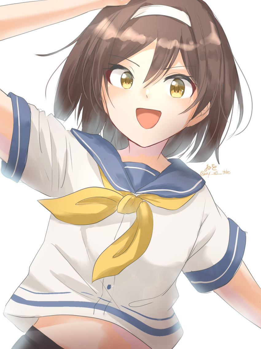 Safebooru - 1girl artist name blue sailor collar brown hair hairband highres kantai collection ...