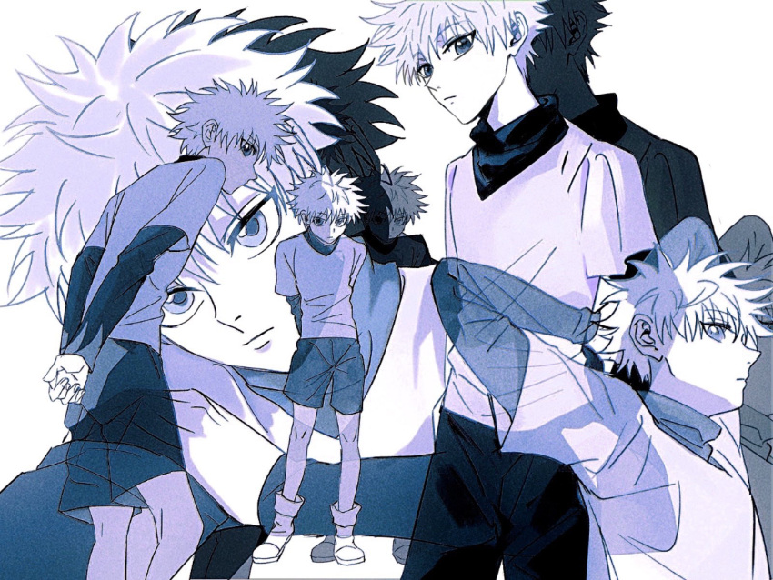 Safebooru - 1boy arms behind back arms up black shirt blue eyes closed ...