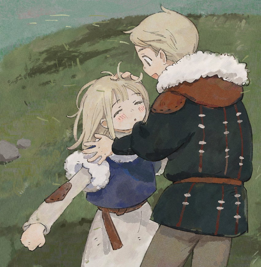 Safebooru - 1boy 1girl 4sssst blonde hair blush brother and sister closed eyes day dungeon meshi ...