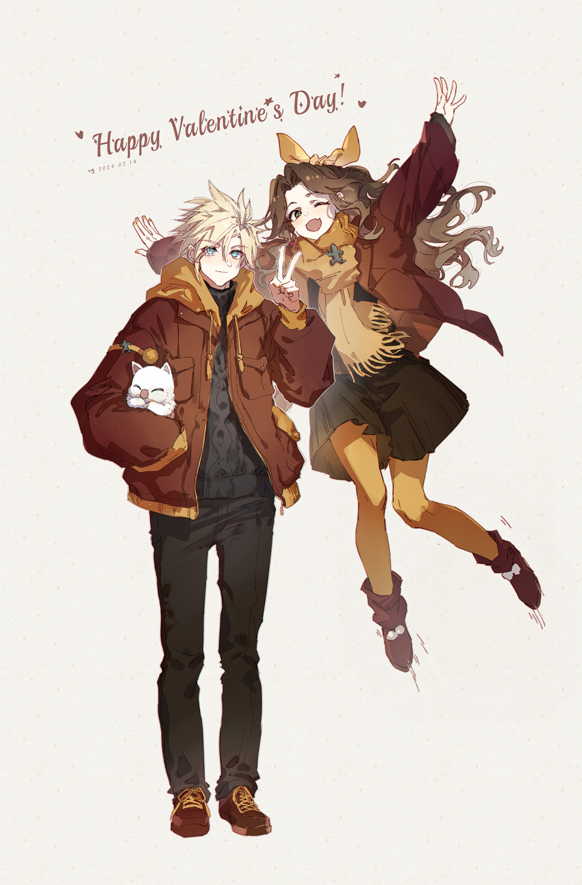 Safebooru - 1boy 1girl aerith gainsborough alternate costume aqua eyes black dress black pants ...