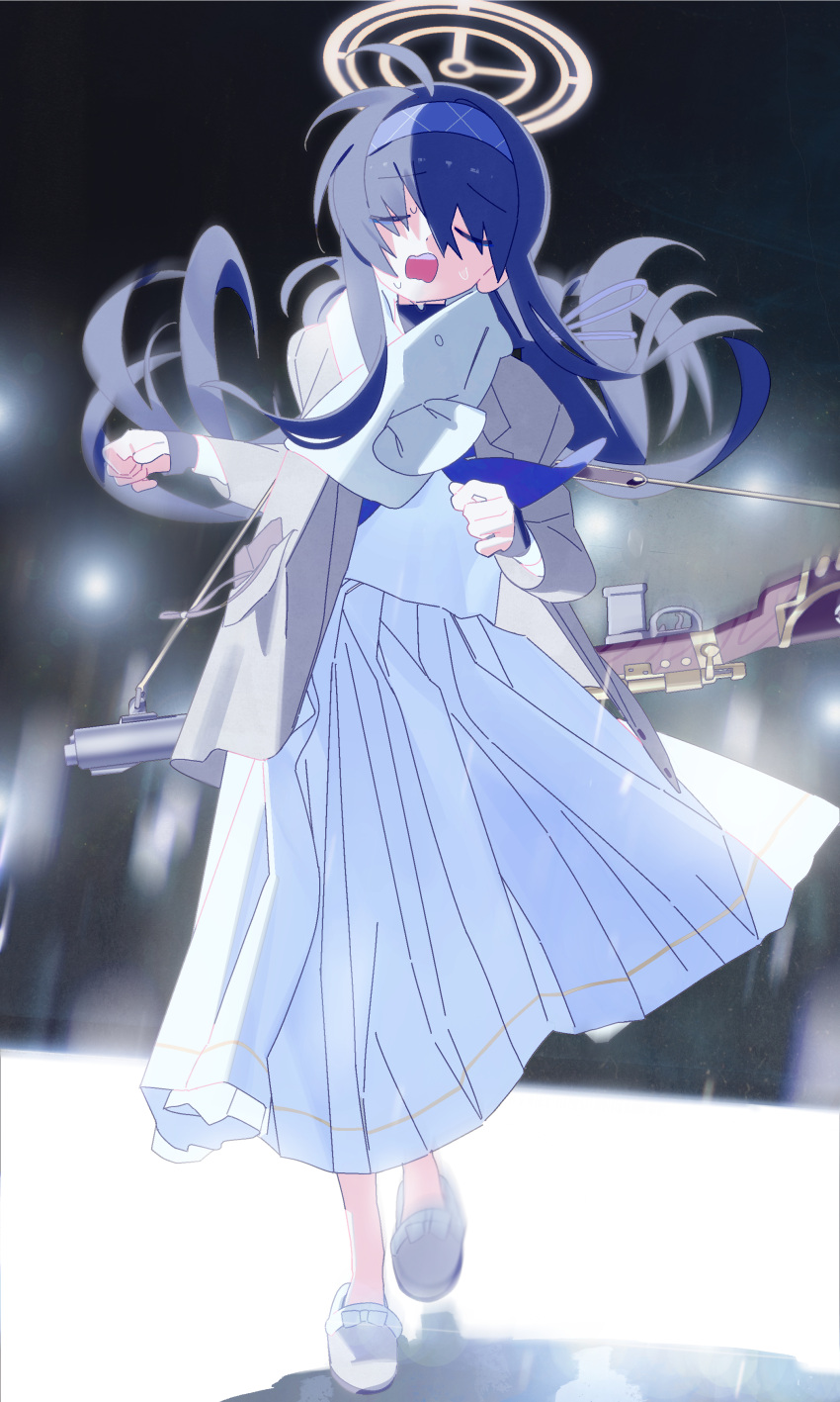 Safebooru - 1girl absurdres black hair blue archive bm tol closed eyes de lisle carbine hairband ...