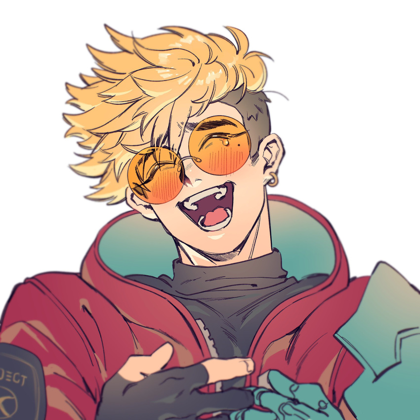 Safebooru - 1boy black gloves black shirt blonde hair blush closed eyes coat coliqo earrings ...