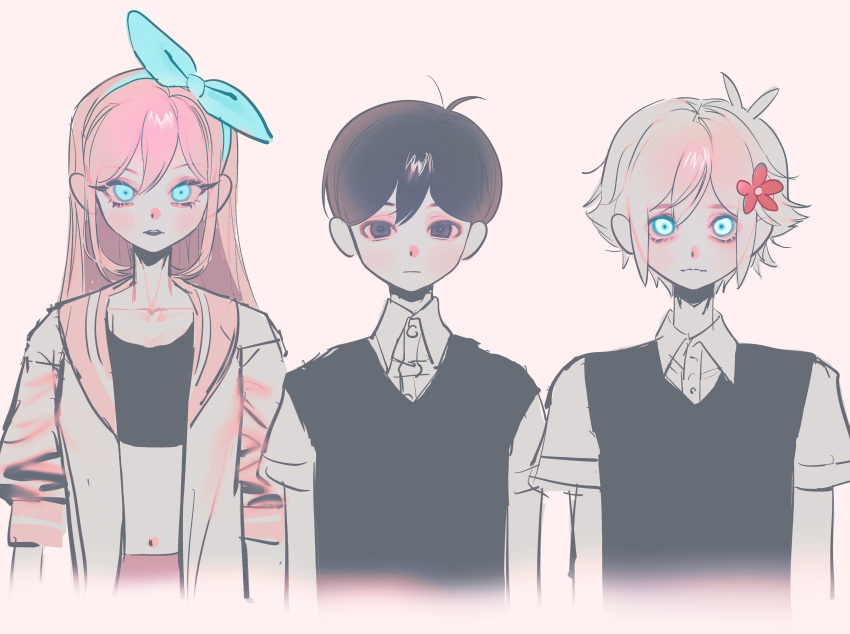 Safebooru - 1girl 2boys absurdres aubrey (faraway) (omori) aubrey (omori) basil (faraway) (omori ...