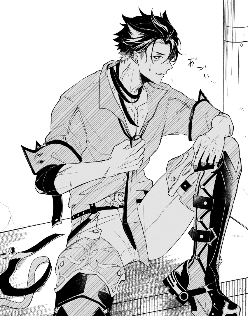 Safebooru - 1boy absurdres adjusting clothes adjusting necktie bandaged arm bandaged neck ...