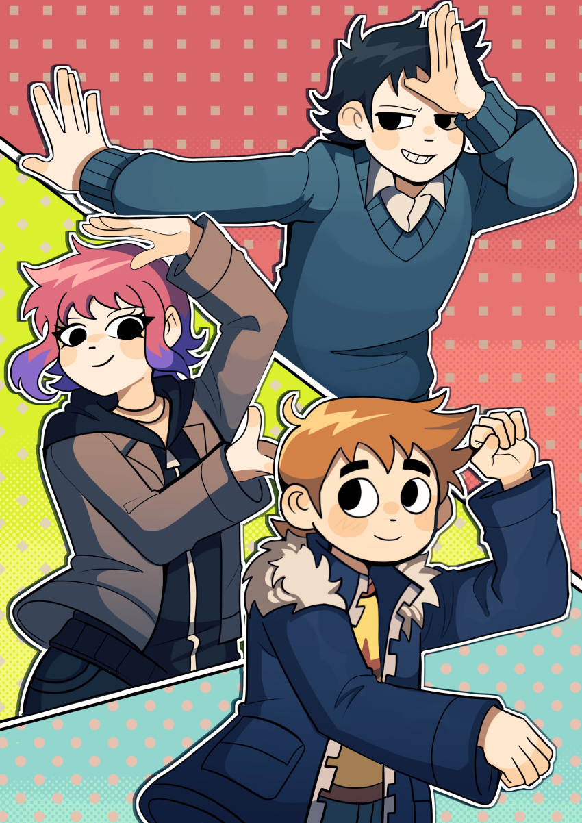 Safebooru - 1girl 2boys absurdres ahoge black eyes black hair blue ...