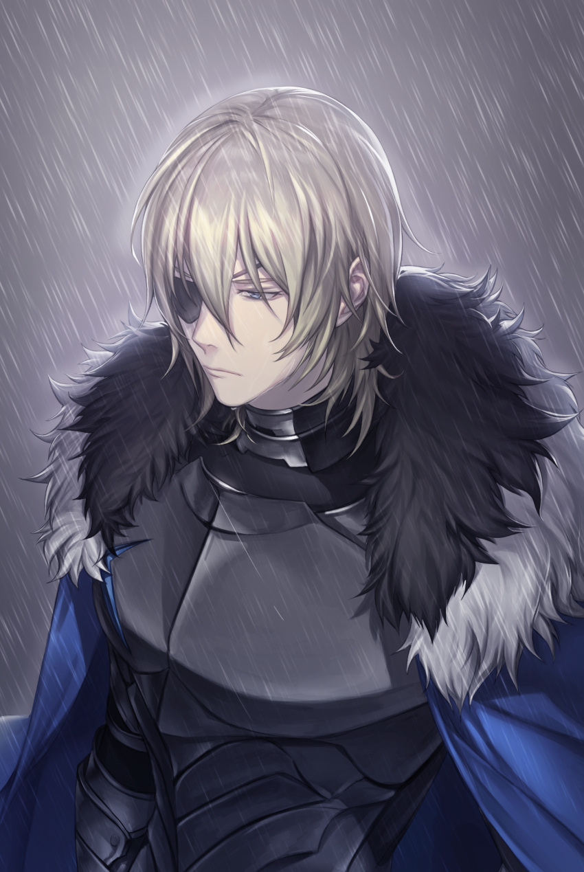 Safebooru - 1boy absurdres armor black armor black fur blonde hair blue cape blue eyes ...