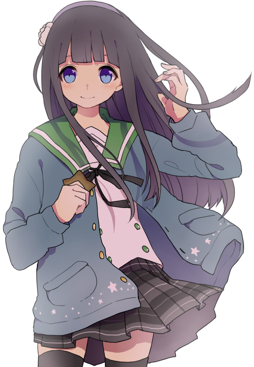 Safebooru - 1girl amamiya ruri black hair black thighhighs blue eyes blush closed mouth ensemble ...